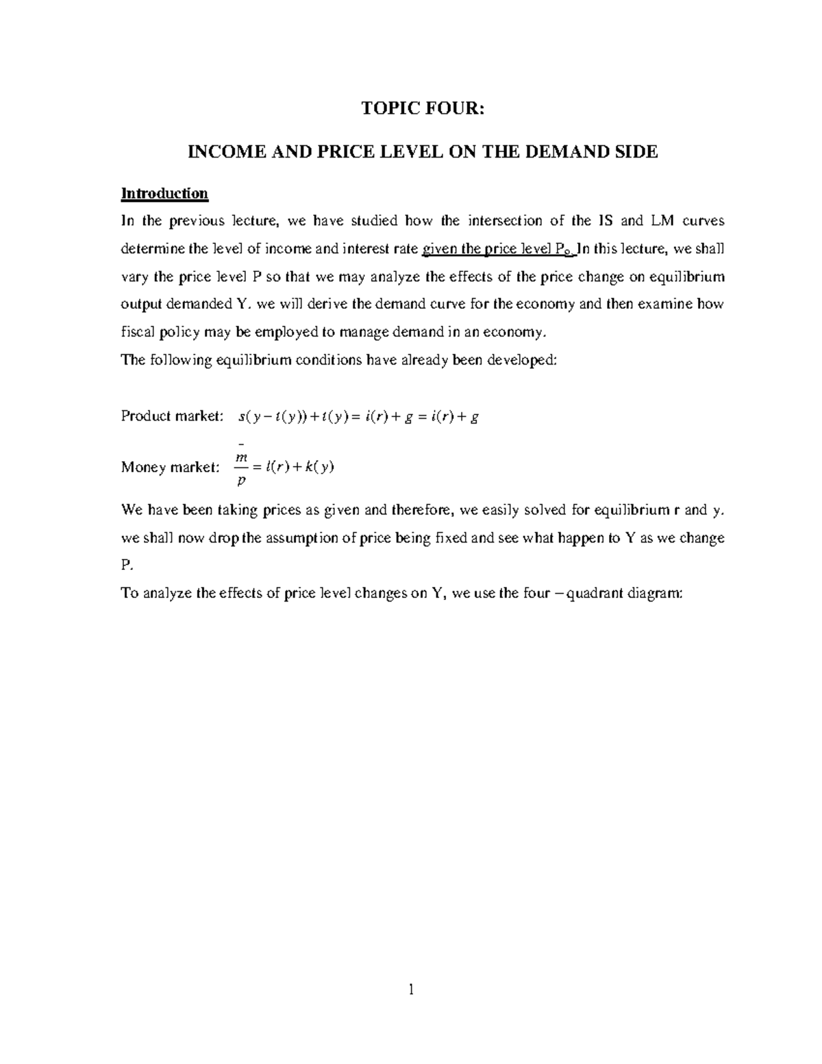 Income AND Price Levels - TOPIC FOUR: INCOME AND PRICE LEVEL ON THE ...