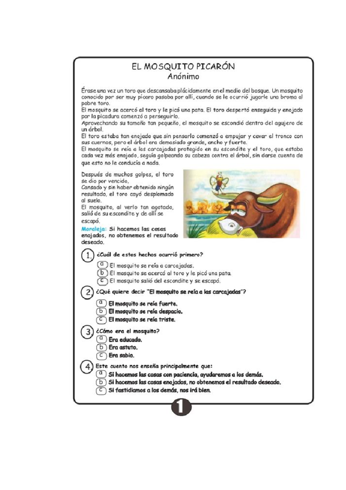 El mosquito picaron - Comprensión lectora - Comprensión y redacción de ...