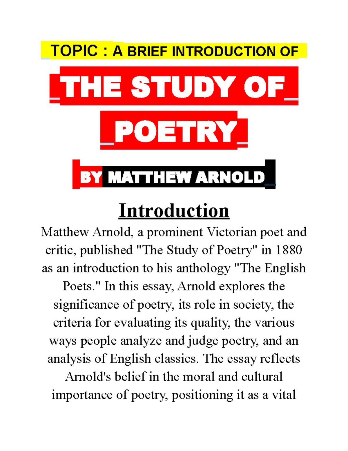 The Study of Poetry - This is good pdf on literary cross - TOPIC : A ...