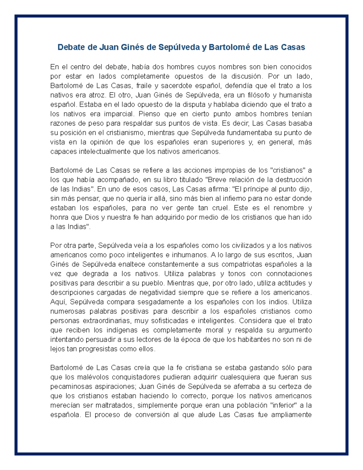 Debate de Juan Ginés de Sepúlveda y Bartolomé de Las Casas - Por un ...