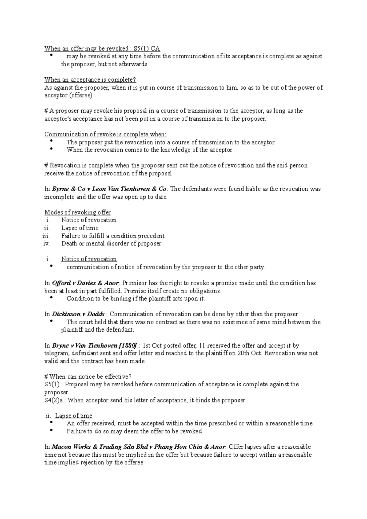 Revocation Of Offer When An Offer May Be Revoked S5 1 Ca May Be Revoked At Any Time Before