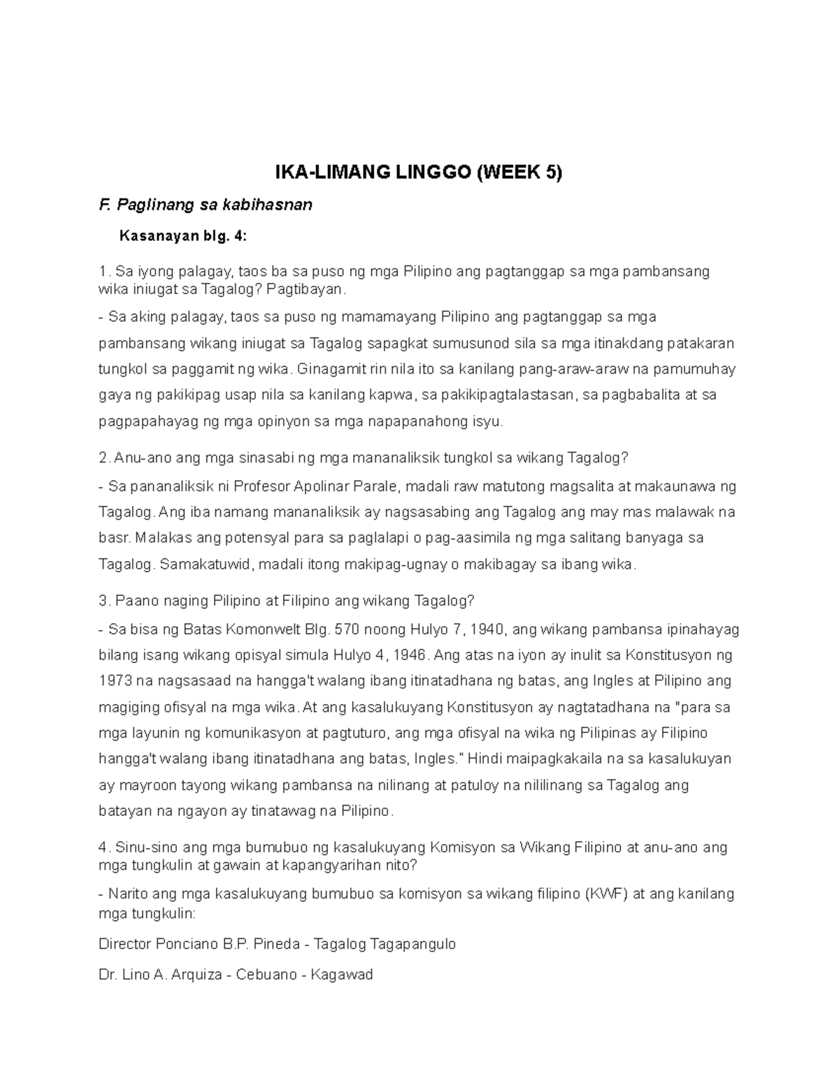 Q3-FIL-WK5 - Lecture notes 5 - IKA-LIMANG LINGGO (WEEK 5) F. Paglinang ...