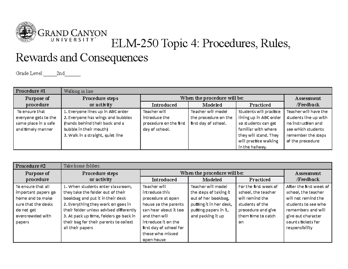 ELM-250 T4 Procedures Template - ELM-250 - GCU - Studocu