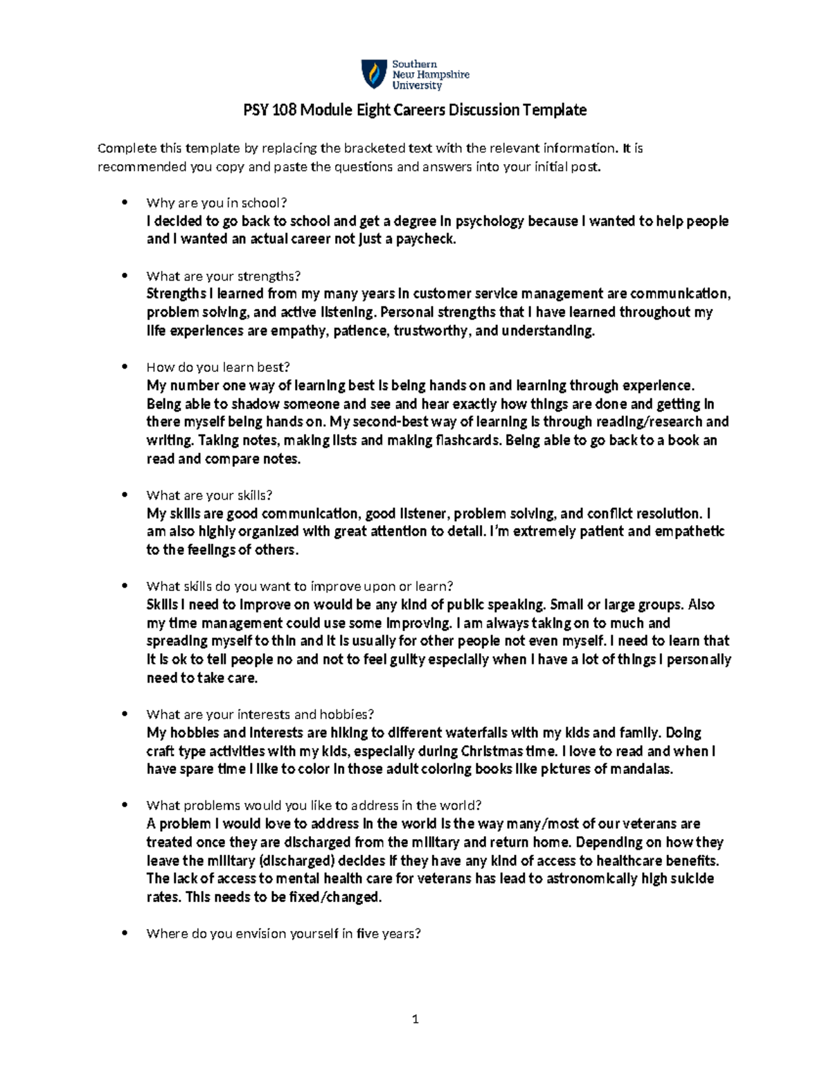 PSY108 Module 8 Discussion - PSY 108 Module Eight Careers Discussion ...