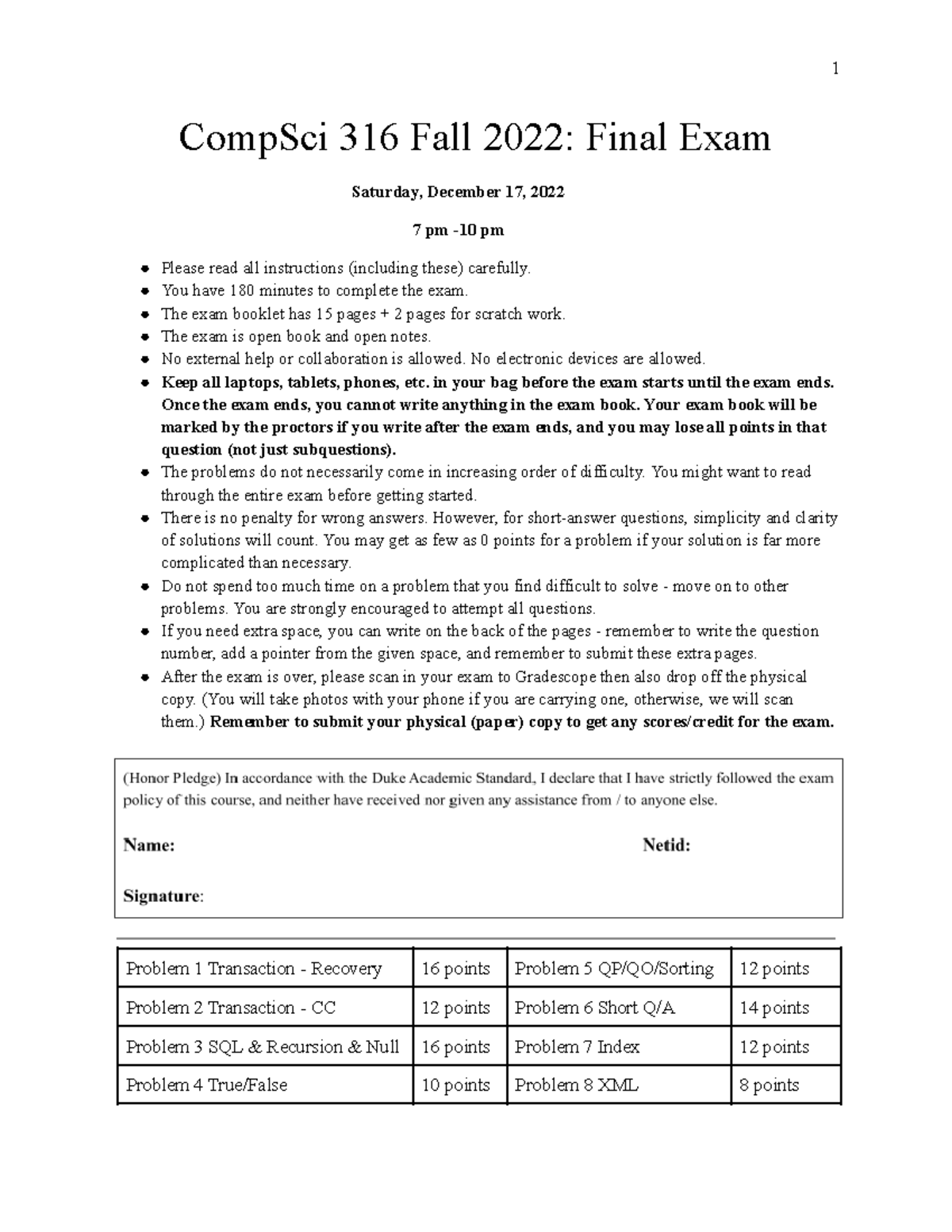 CS316-Fall22-Final-Questions 2 - CompSci 316 Fall 2022: Final Exam ...