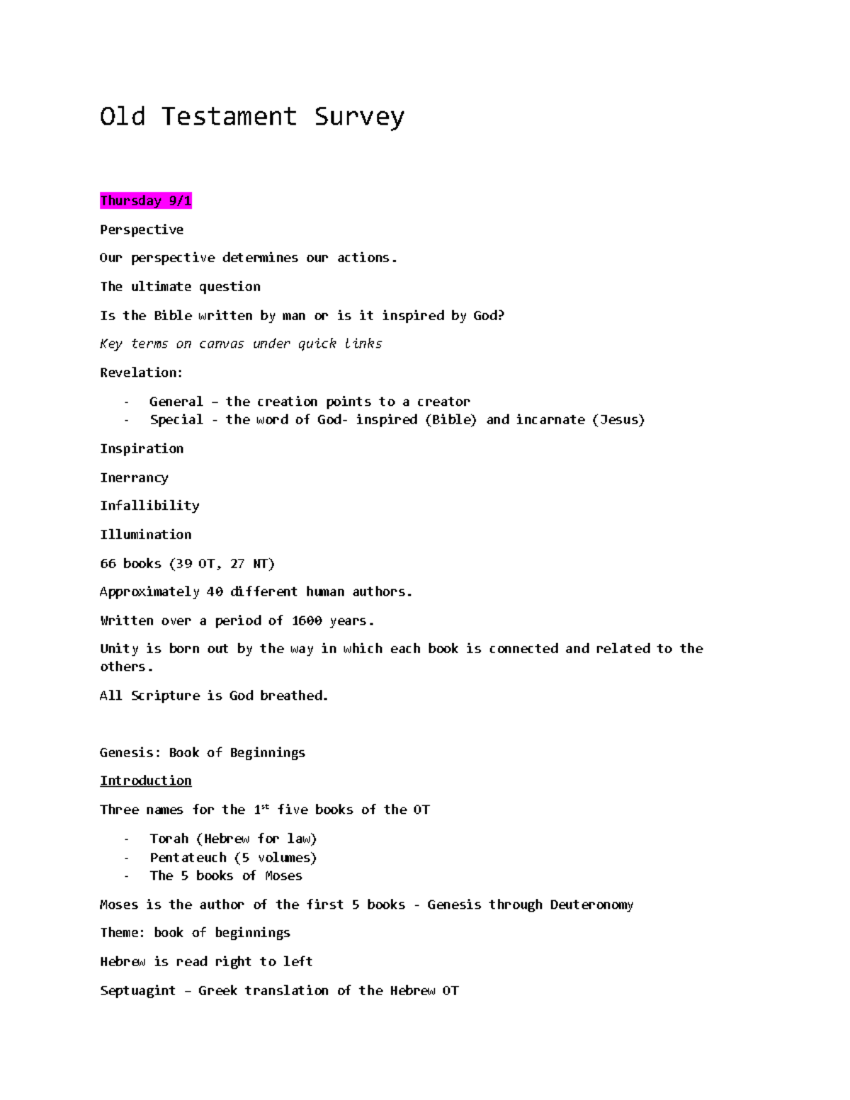Old Testament Survey - Notes for the semester in Dr. Anderson's class ...