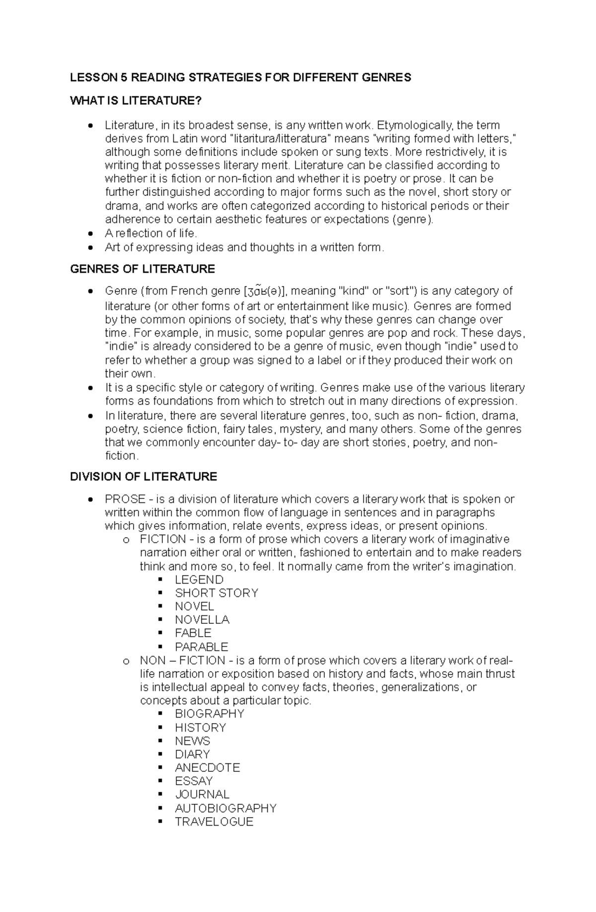 Lesson 5 Reading Strategies FOR Different Genres - LESSON 5 READING ...