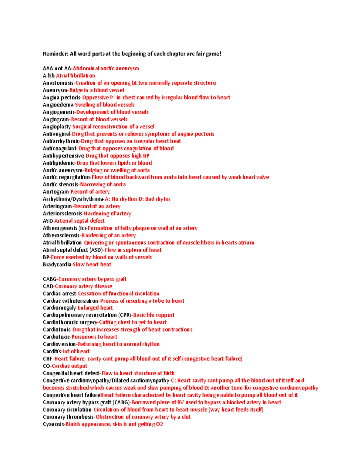 Module 9 Word List - notes - Reminder: All word parts at the beginning ...