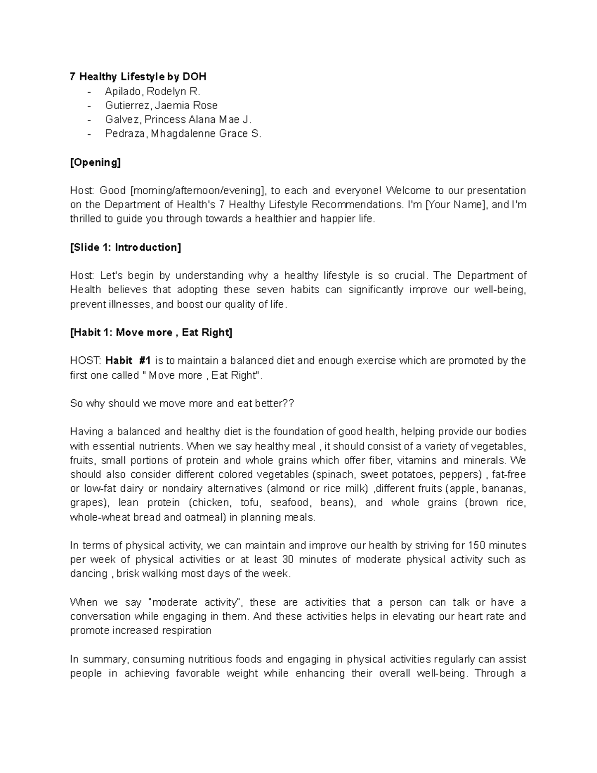 7 Healthy Lifestyle Script - 7 Healthy Lifestyle by DOH - Apilado ...