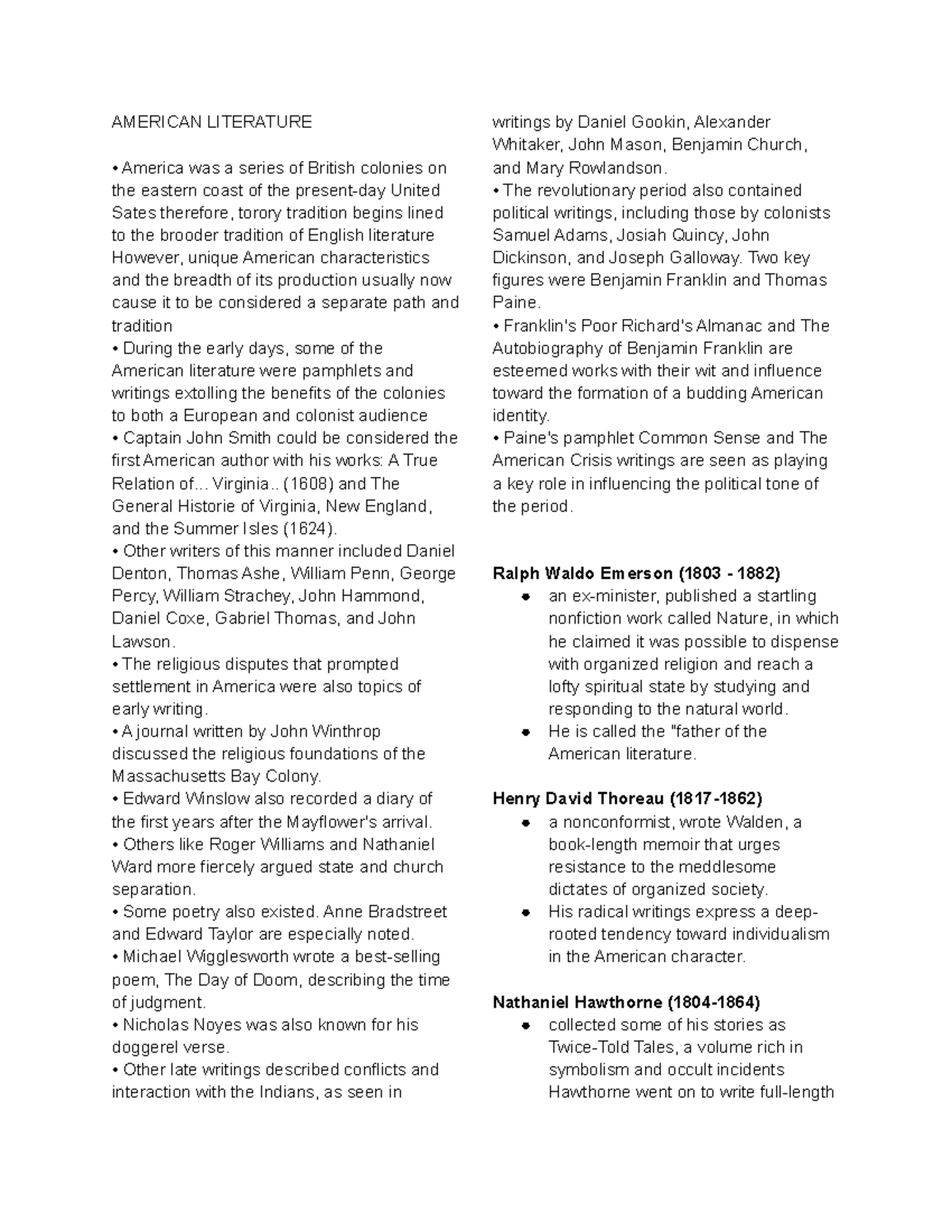 American-literature - Okayyy - AMERICAN LITERATURE America was a series ...