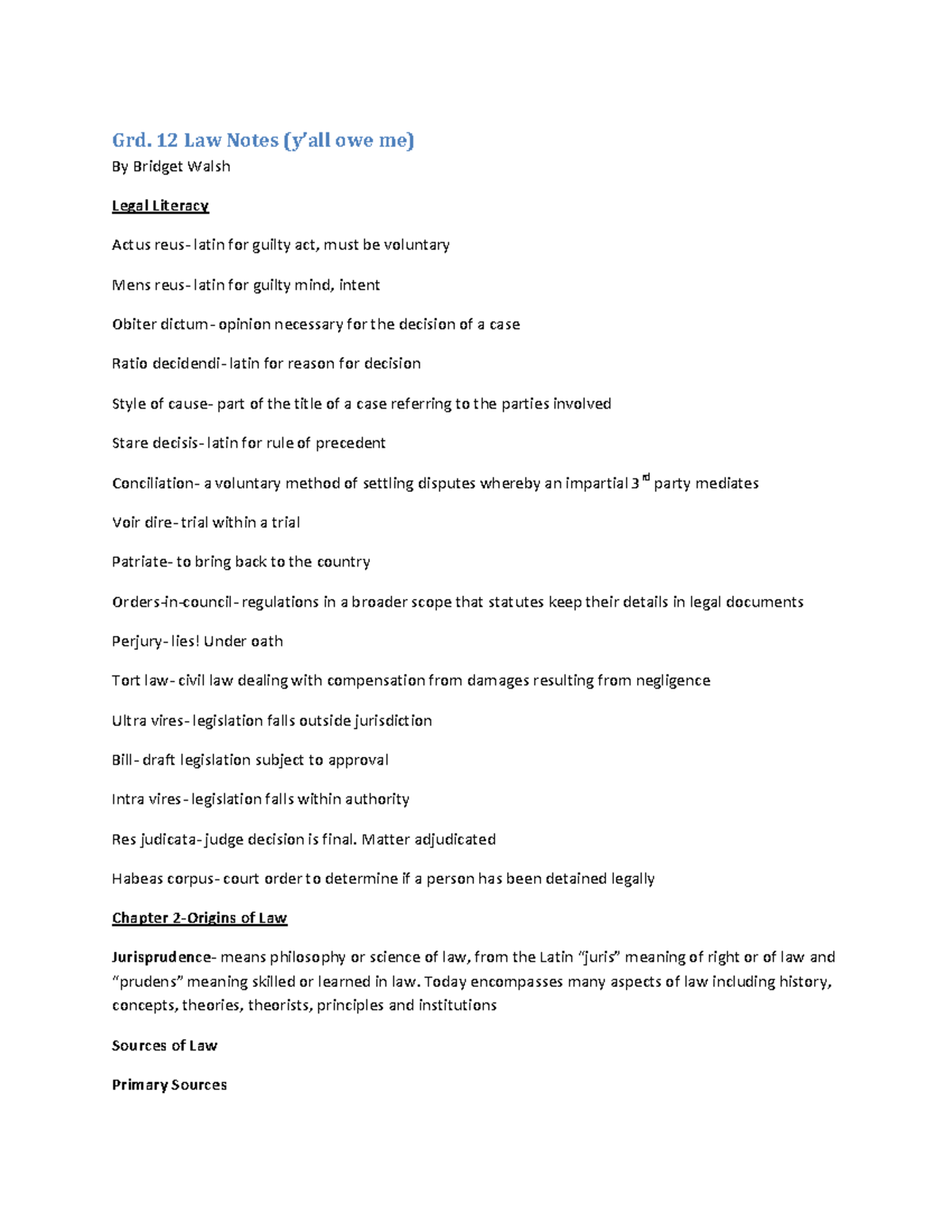 Grade 12 law notes - study guides and summaries - Grd. 12 Law Notes (y ...