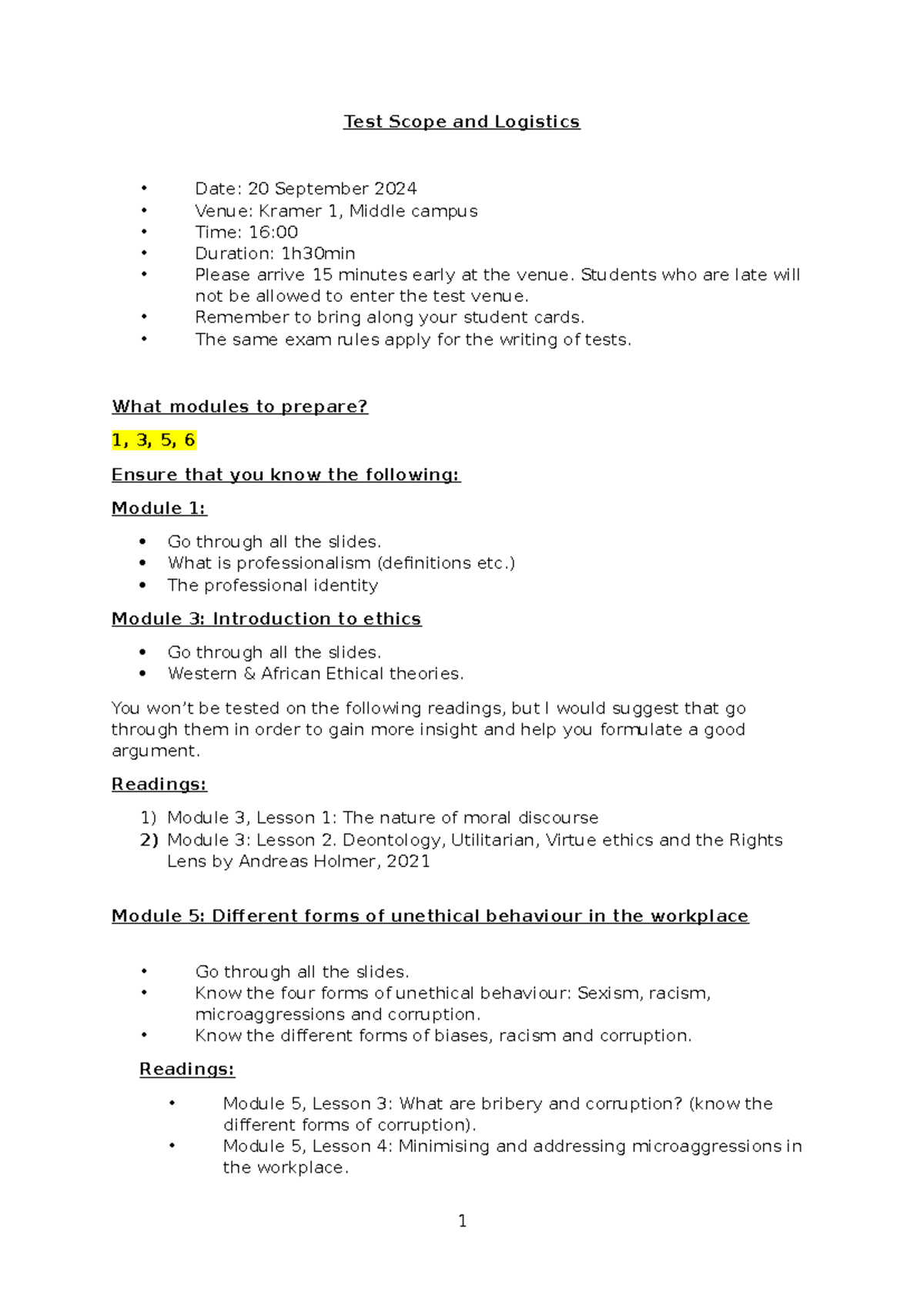 Test Scope and Logistics - Test Scope and Logistics Date: 20 September ...