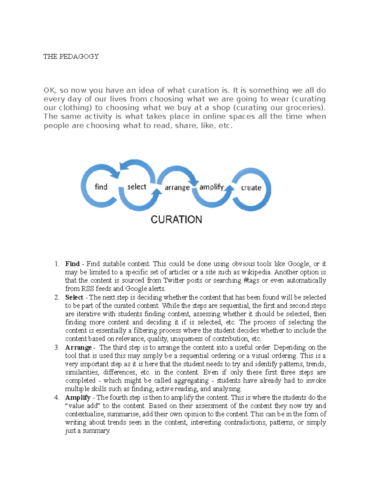 THE Pedagogy Curation Process - THE PEDAGOGY OK, so now you have an ...