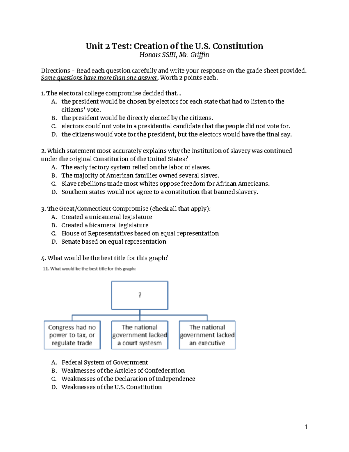 Honors 2023 Unit 2 Test Ssiii - Unit 2 Test: Creation of the U ...