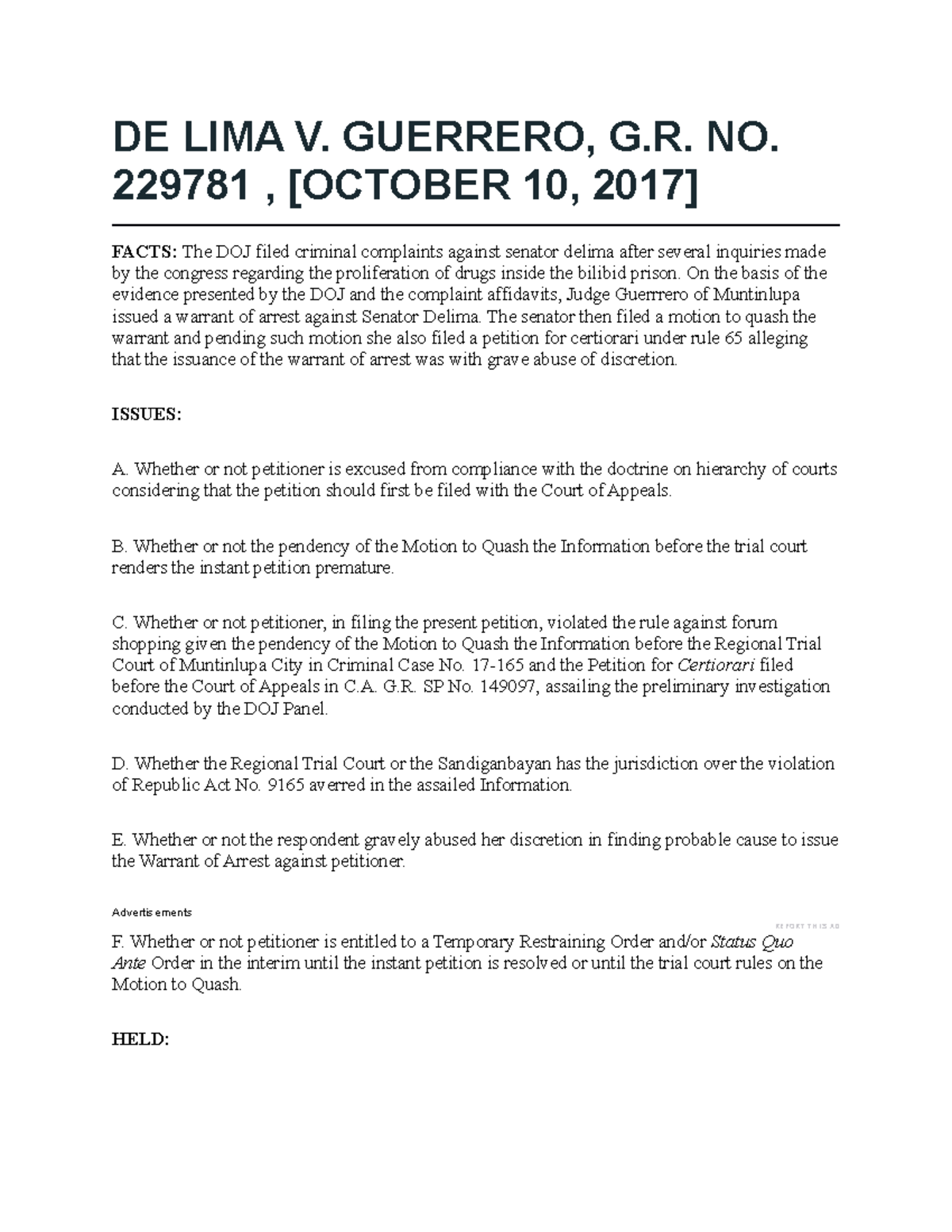 DE LIMA V - de lima case assult vs people of the philippines - DE LIMA ...