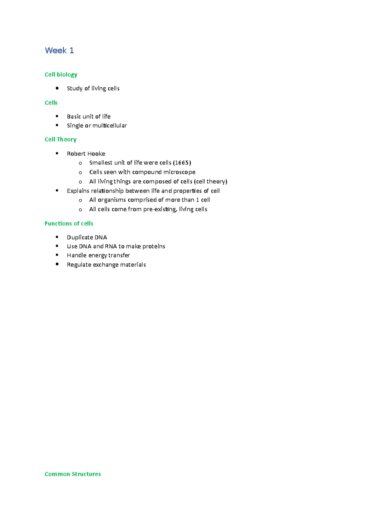 Week 1 - oi oi - Week 1 Cell biology Study of living cells Cells Basic ...
