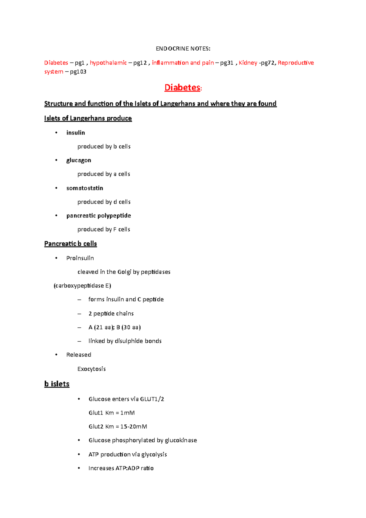 Endocrine EXAM Notes - ENDOCRINE NOTES: Diabetes – pg1 , hypothalamic ...