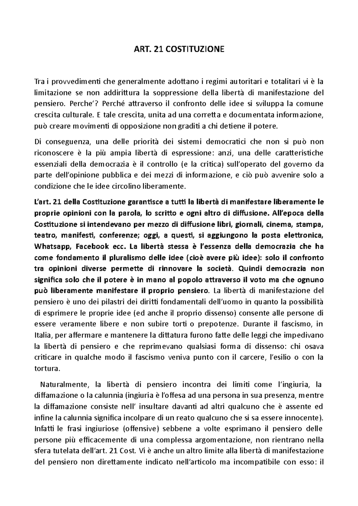 Art 21 cost - ART. 21 COSTITUZIONE Tra i provvedimenti che generalmente ...