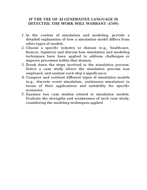 Simullation and Modelling - Question 1 a) Define the following terms as used in simulation and ...