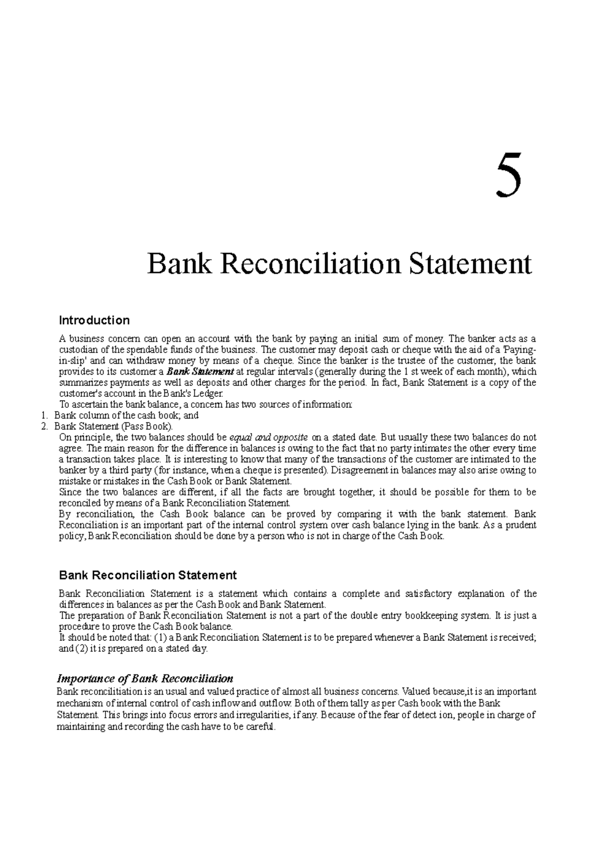 5 Bank Reconciliation Statement Introduc - 5 Bank Reconciliation ...