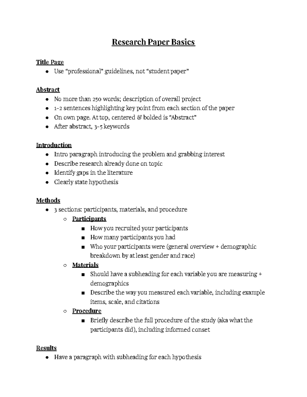 PSYC 351 Research Paper Basics - Research Paper Basics Title Page Use ...