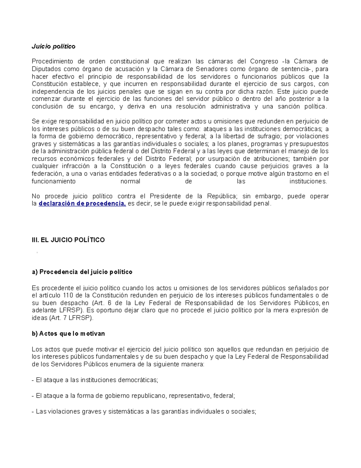 Juicio político - Nota: 10 - Juicio político Procedimiento de orden ...