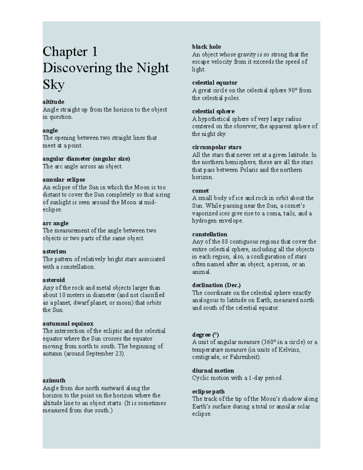 Ch 1 Key Terms - Chapter 1 Discovering the Night Sky vocab - Chapter 1 ...