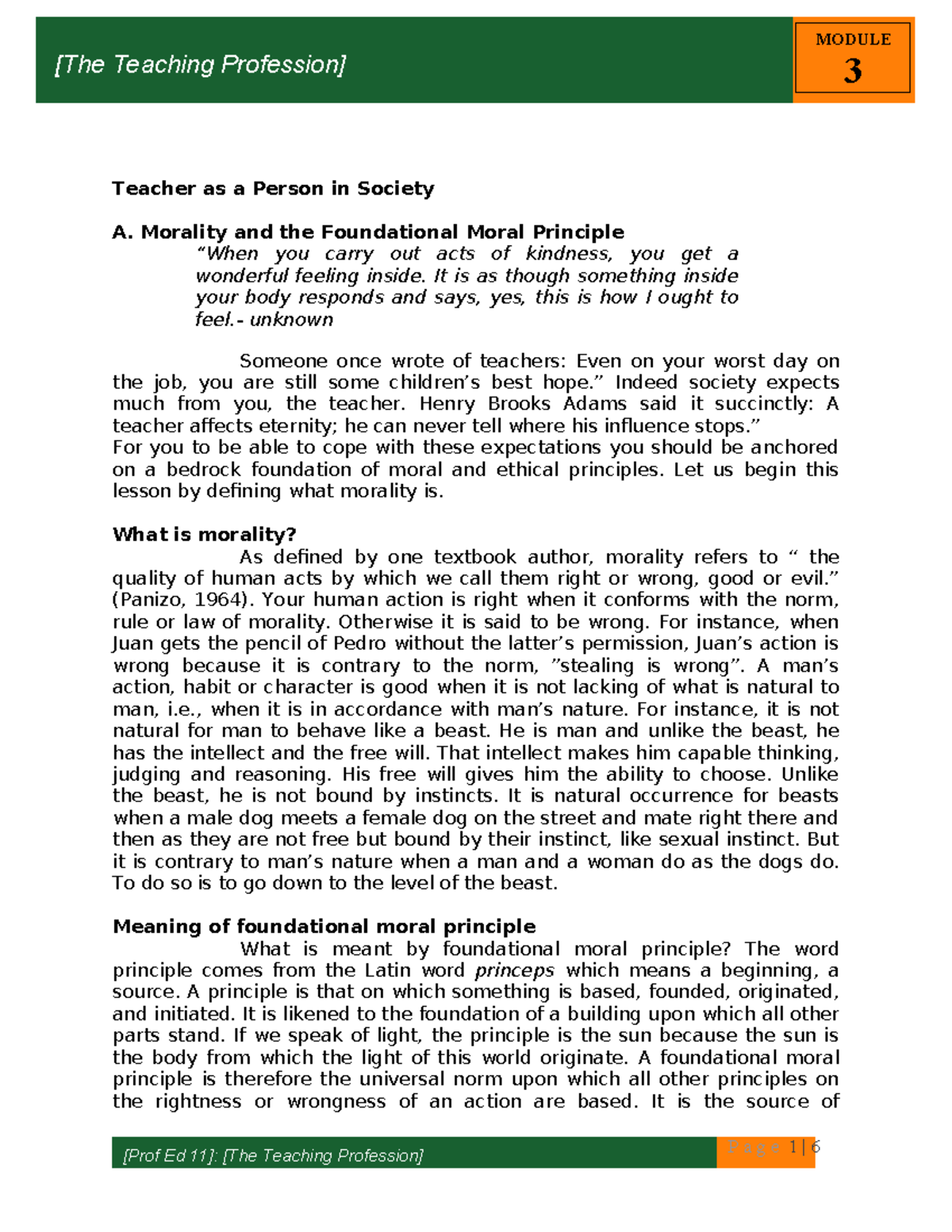 Module 3 Teacher as a Person in Society - [The Teaching Profession] 3 ...