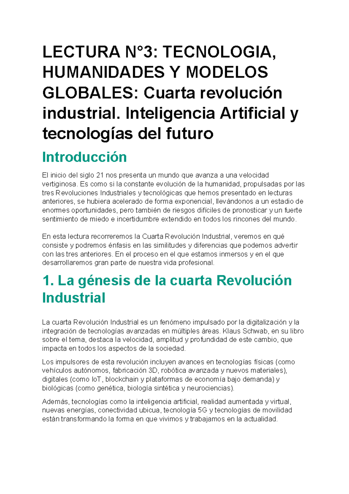 Lectura N°3 Tecnologia - LECTURA N°3: TECNOLOGIA, HUMANIDADES Y MODELOS ...