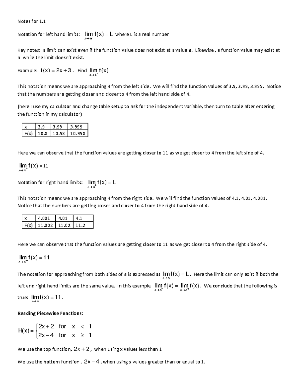 Notes for 1.1 2023 - Limit rules - Notes for 1. Notation for left hand ...