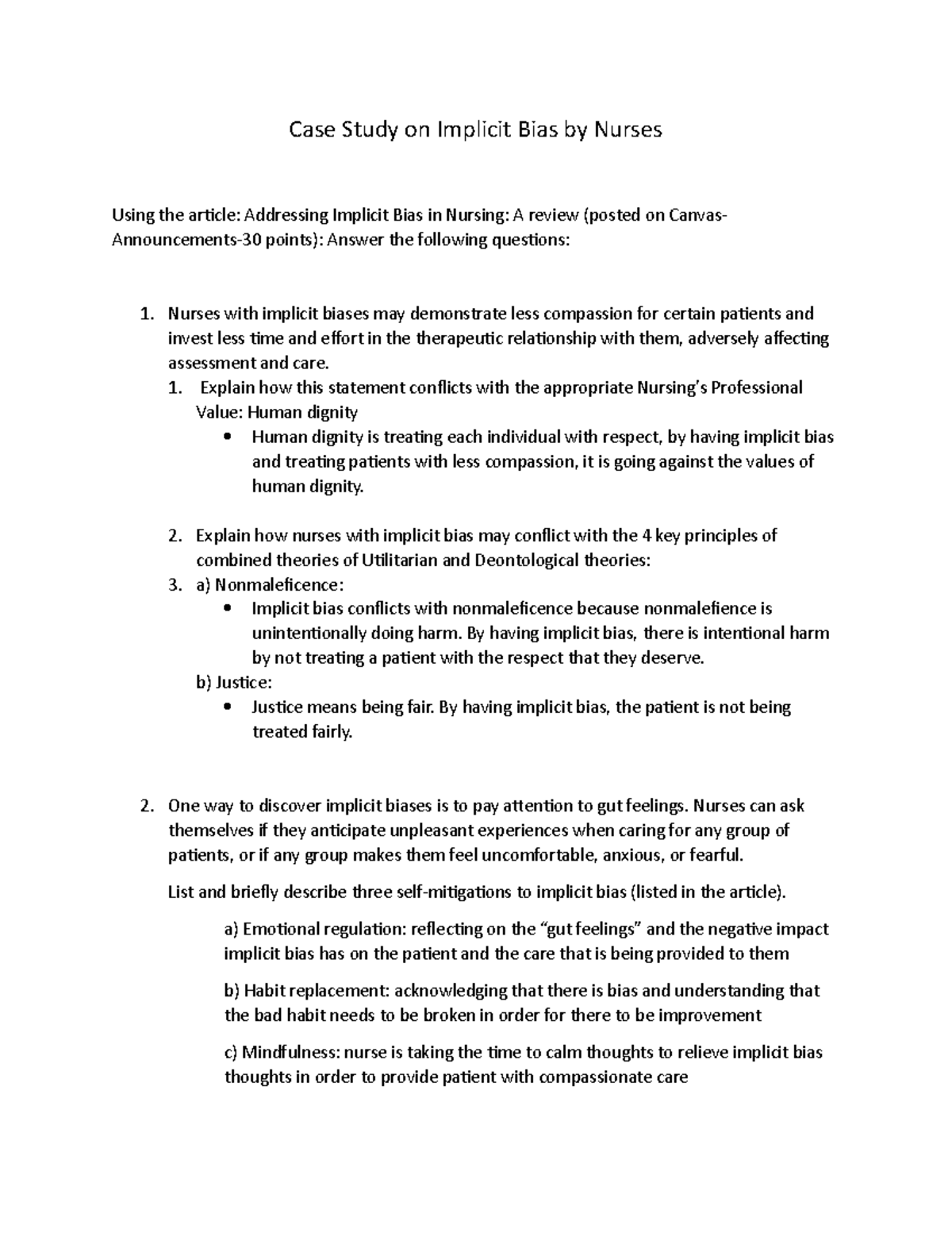 Case Study on Implicit Bias by Nurses Group Assignment - Case Study on Implicit Bias by Nurses ...