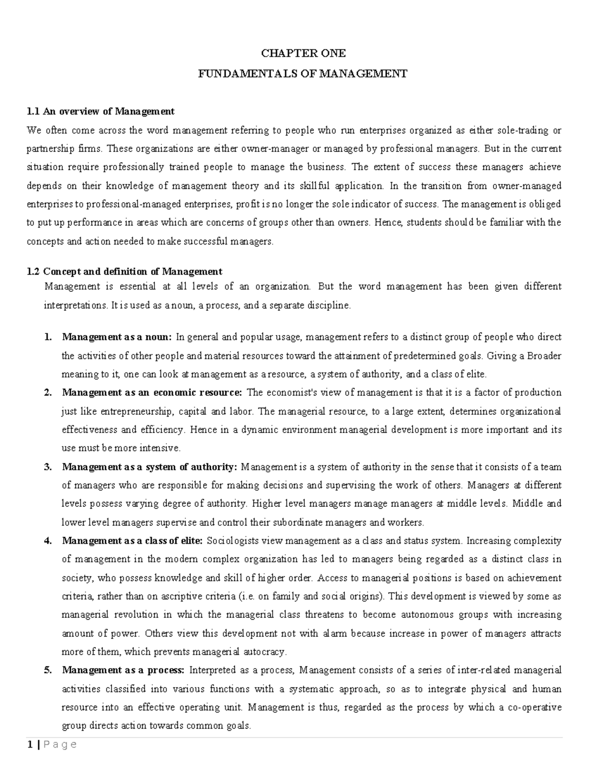 Int.Mgt ch -1 - CHAPTER ONE FUNDAMENTALS OF MANAGEMENT 1 An overview of ...