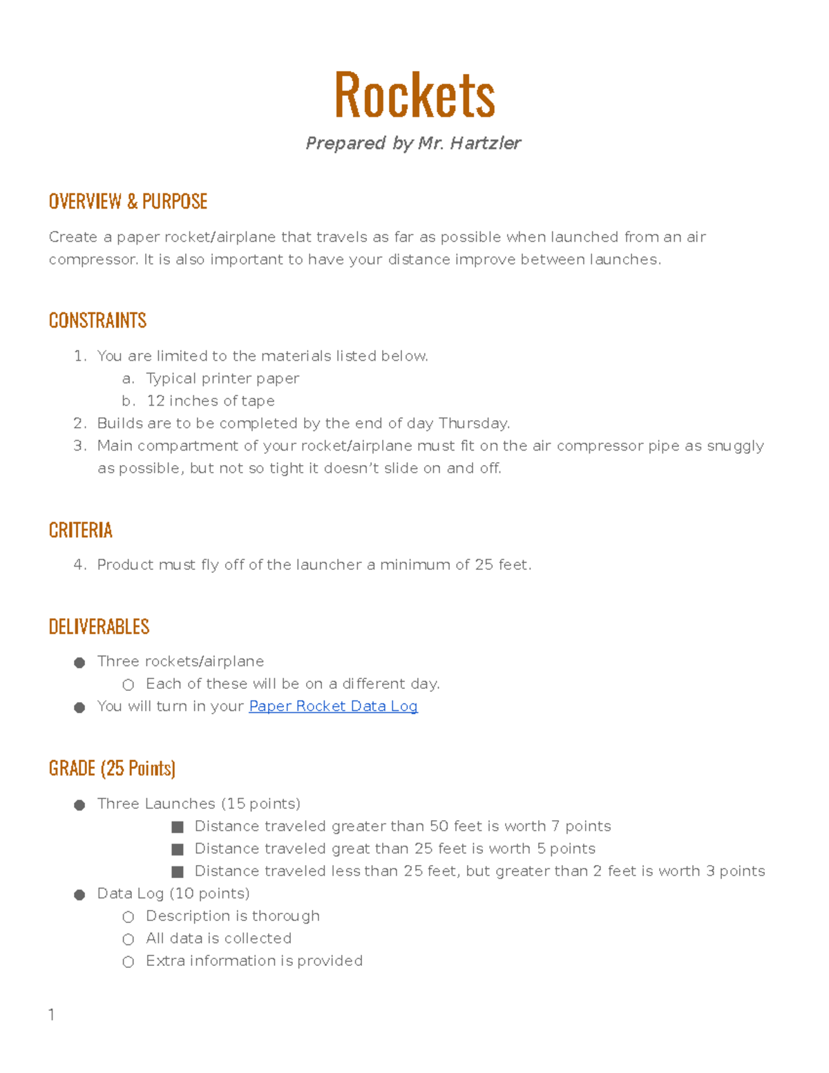 Paper Rockets Design Brief First Day Design Challenge - Rockets ...