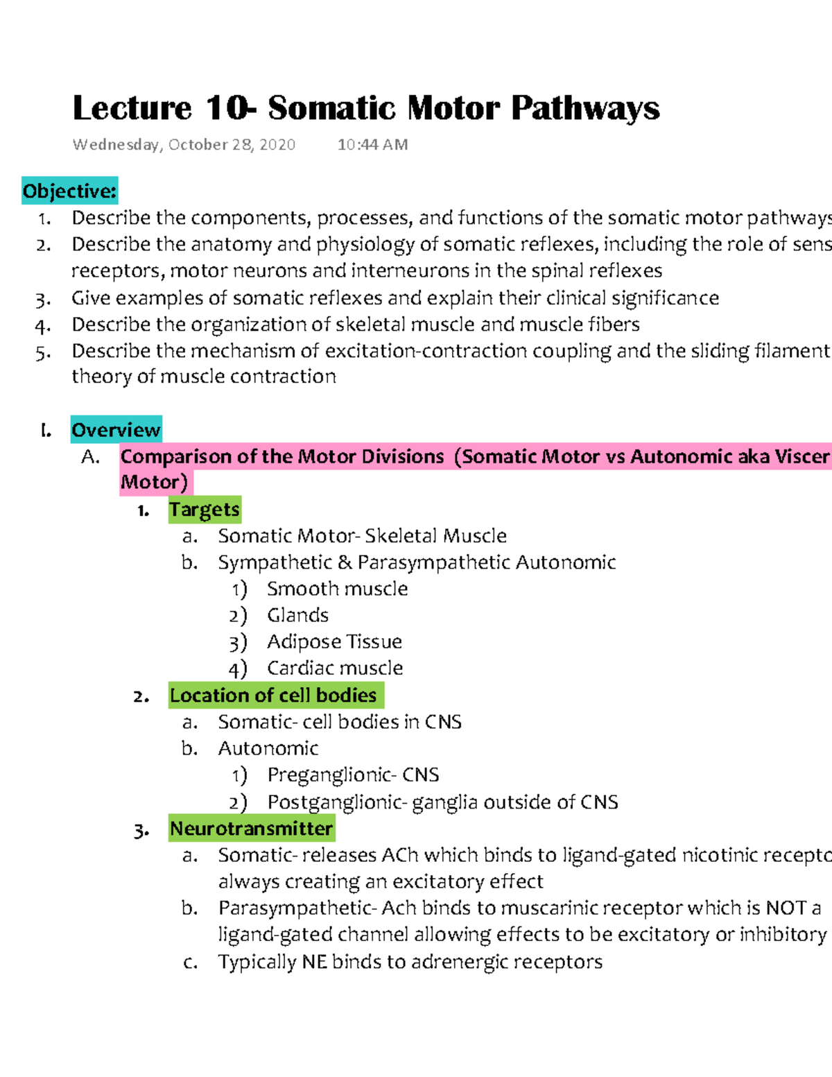 Somatic Motor Pathways - Objective: 1. Describe the components ...