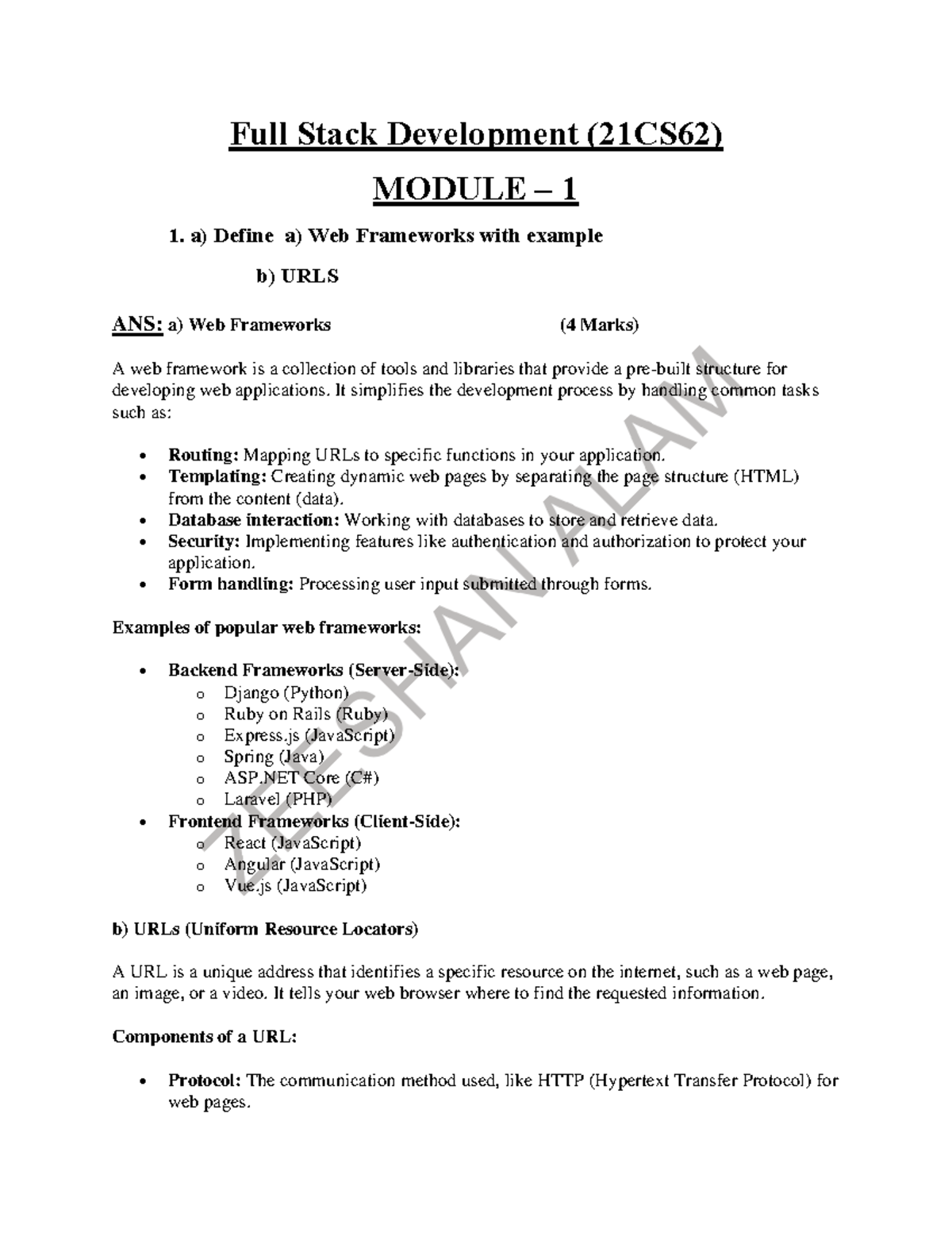 Full Stack Development Model Paper - Full Stack Development (21CS62) MODULE – 1 1. a) Define a ...
