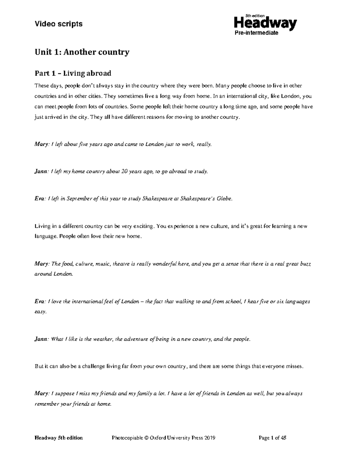 03 Headway Pre Intermediate 5th Edition Video Scripts - Pre ...