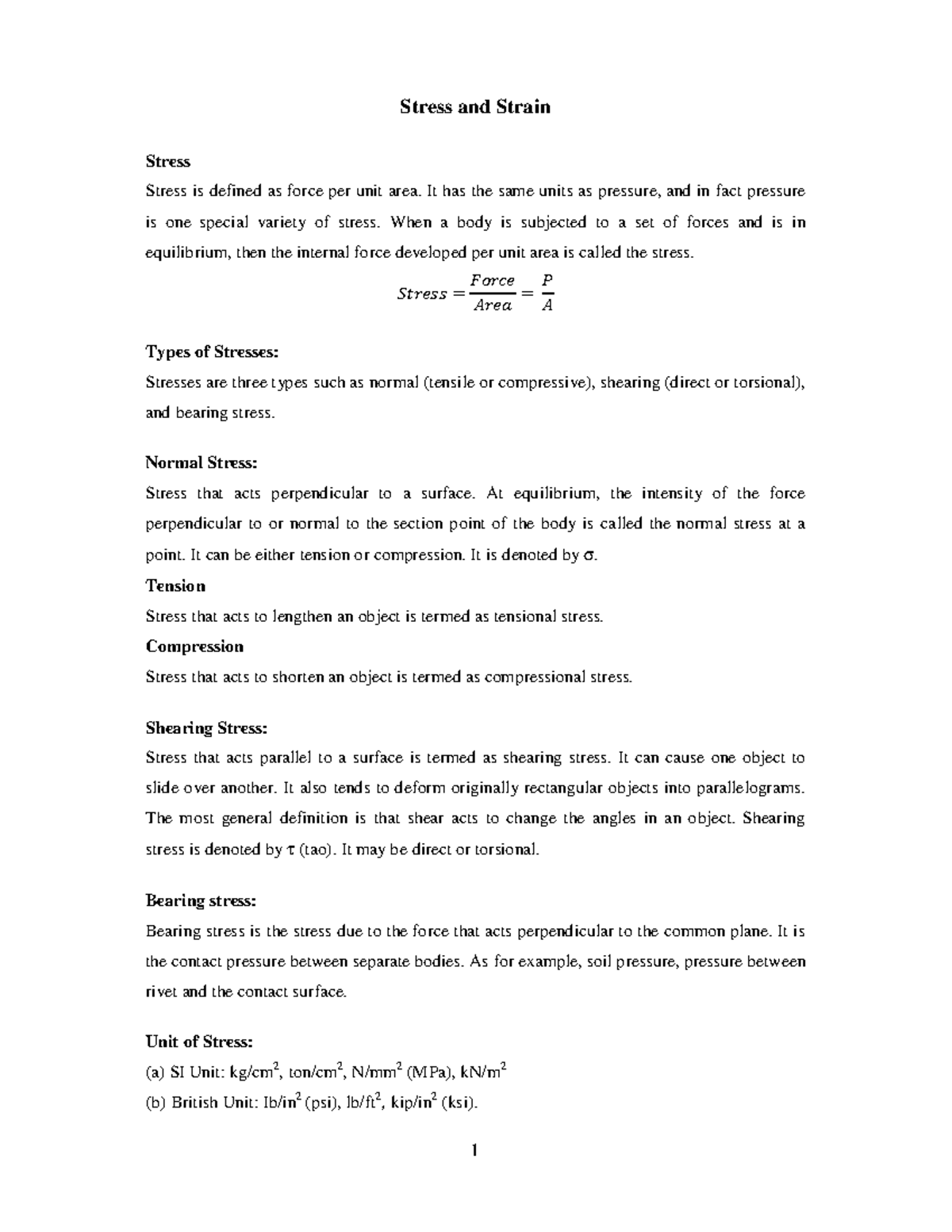 Stress strain to strain energy-important maths - Stress and Strain ...