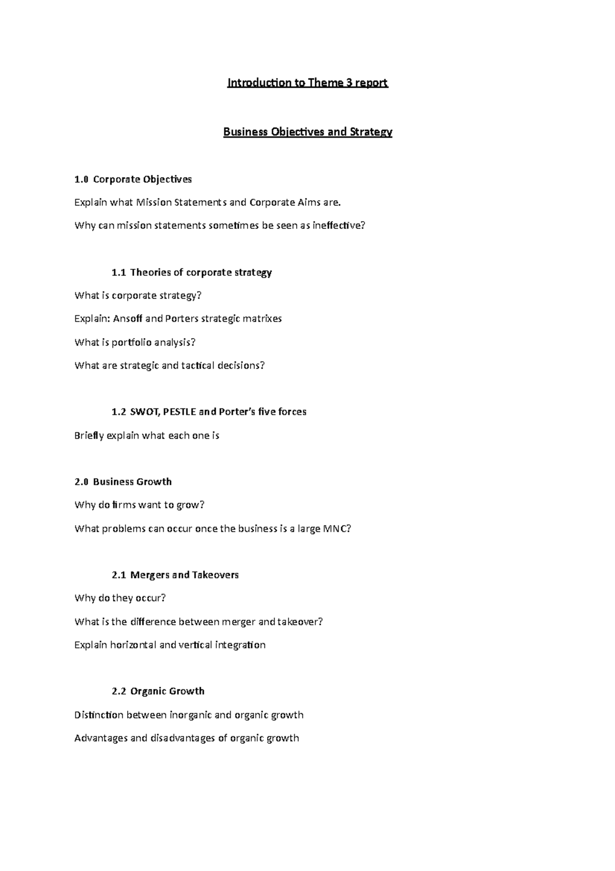Introduction to Theme 3 Business Studies Notes - Studocu