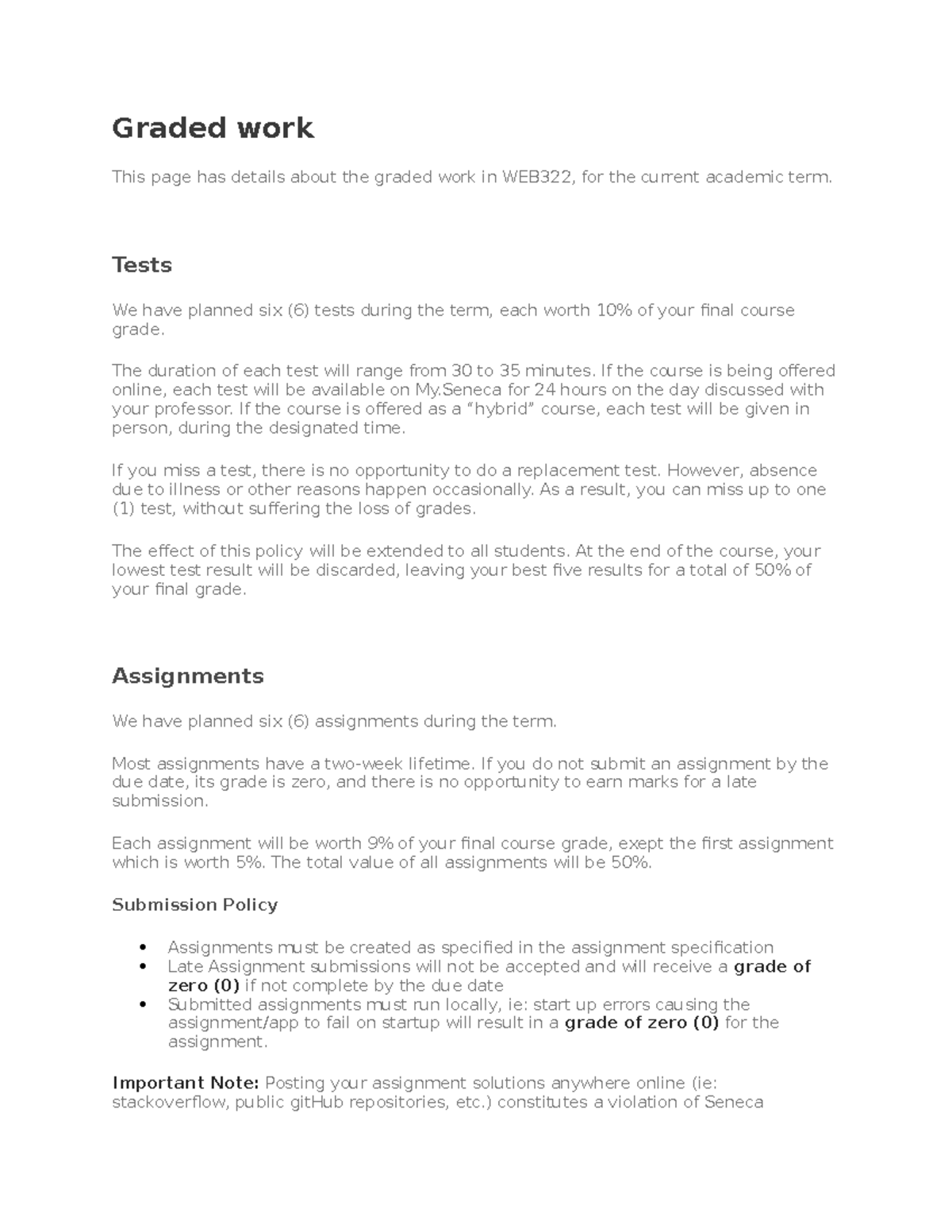 Web 322 Graded Work Graded Work This Page Has Details About The Graded Work In Web322 For The 