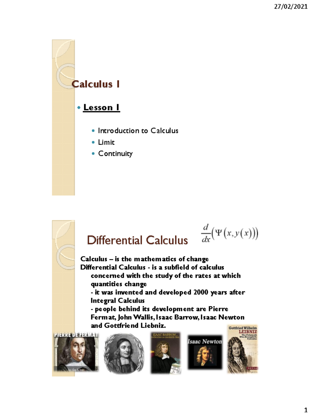 Caleng 1 Lesson 01 Introduction to Calculus Limit and Continuity ...