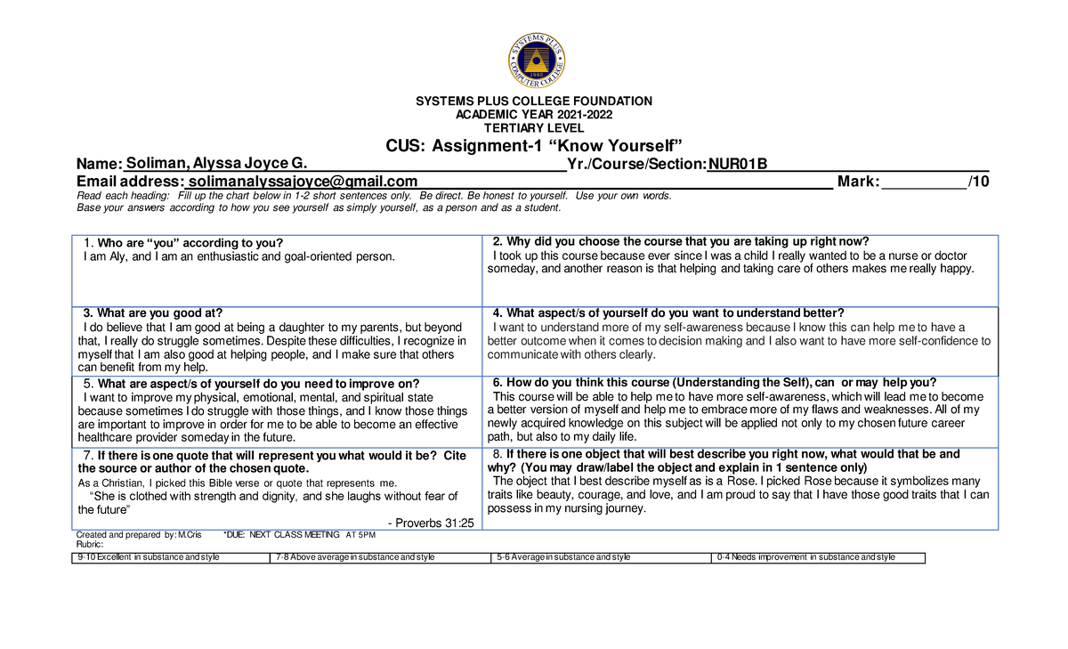 CUS Assignment 1 Cycle 2 - SYSTEMS PLUS COLLEGE FOUNDATION ACADEMIC YEAR 2021- TERTIARY LEVEL ...