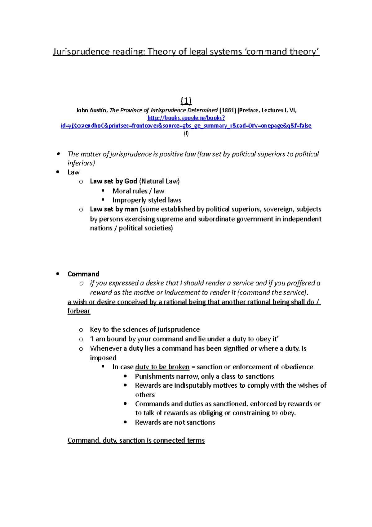 Jurisprudence Theory of legal systems Command Theory - Jurisprudence ...