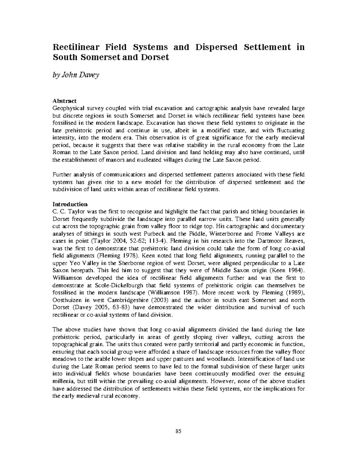 Rectilinear Field Systems and Dispersed - Excavation has shown these ...