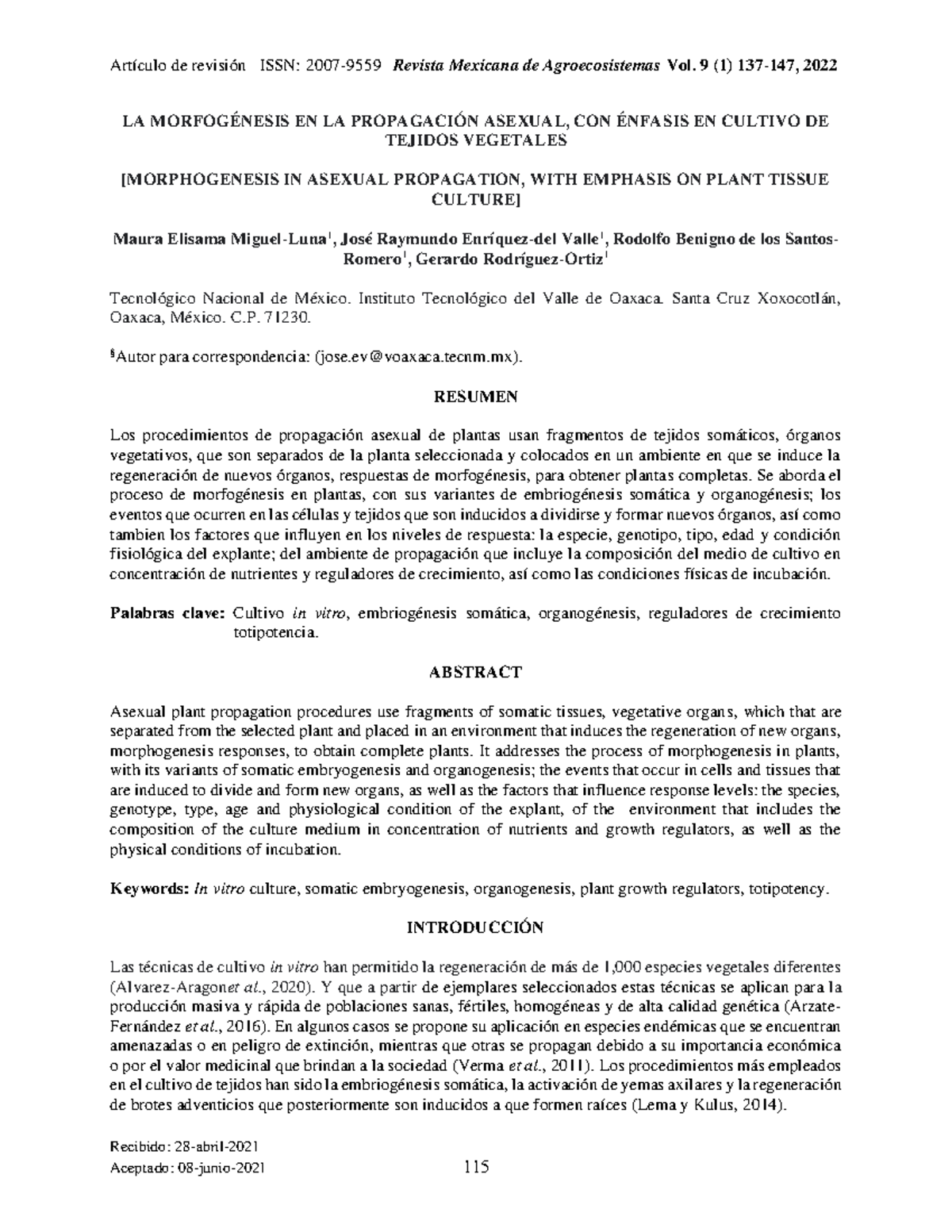 Morfogenesis in vitro - A complete documents about sciences - Recibido ...