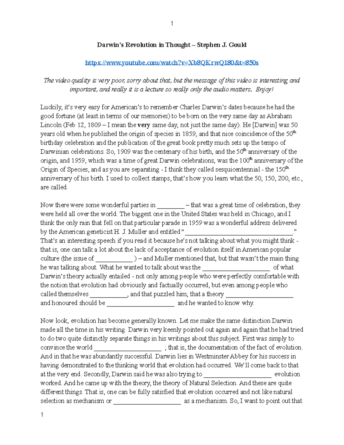 Video Transcript Sept 15 Darwin's Revolution in Thought - Darwin’s ...