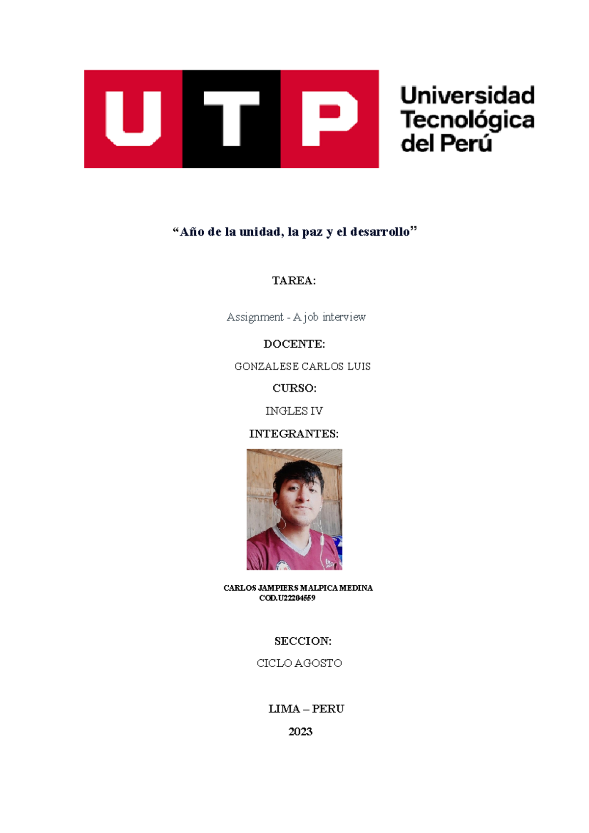 Ingles S3 Gpo13 - Hdhdhd - “Año de la unidad, la paz y el desarrollo ...