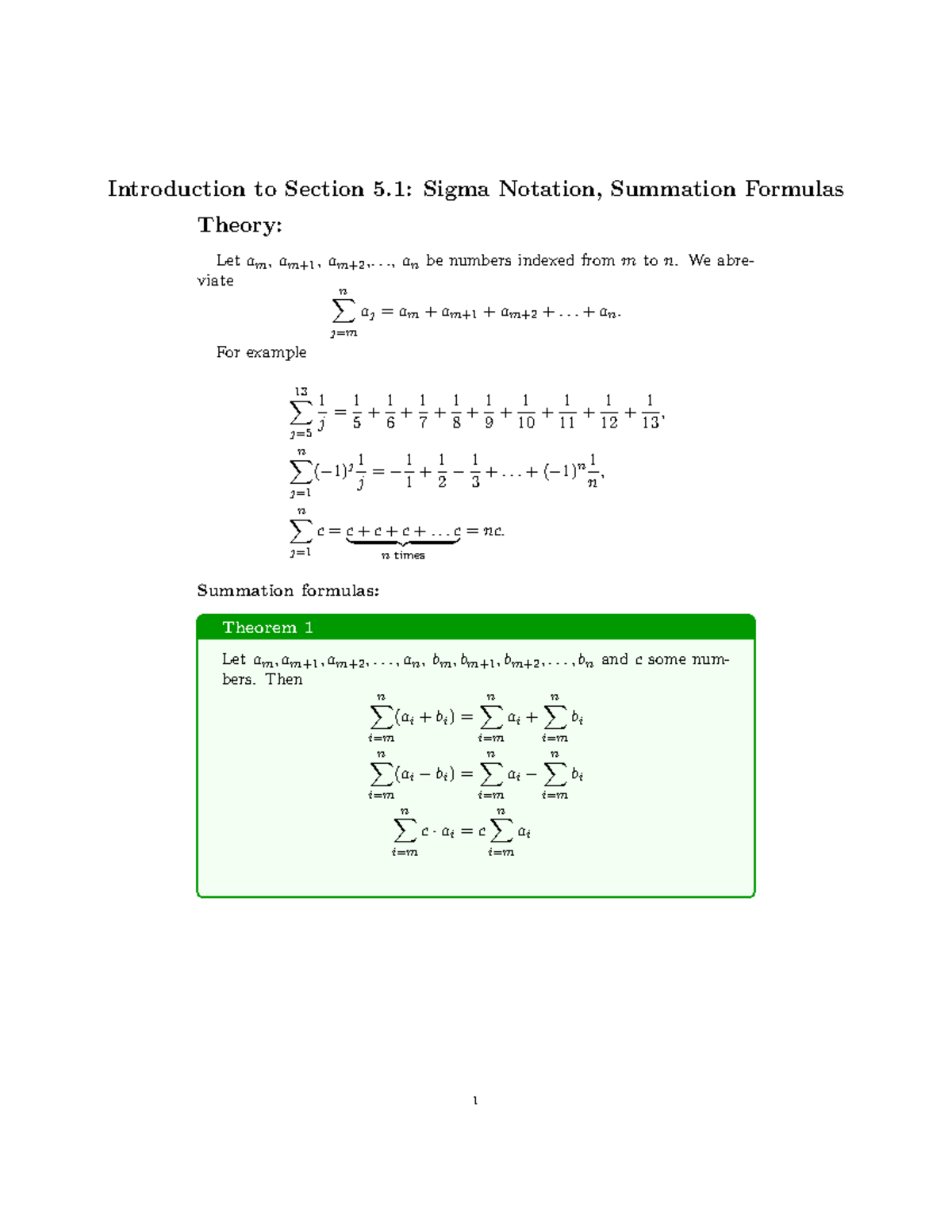 28section 5 - Educational materials - Introduction to Section 5: Sigma Notation, Summation ...