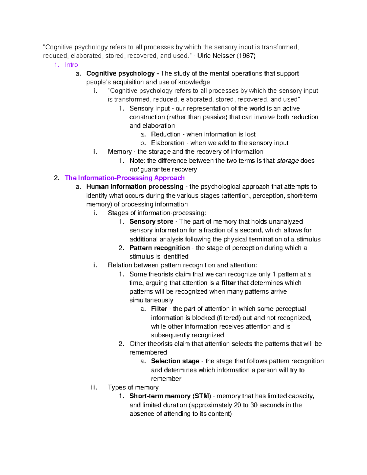 Summary Cognition: Theories and Applications - Chapters 1-3, 5-7, 12, 13 - “Cognitive psychology ...