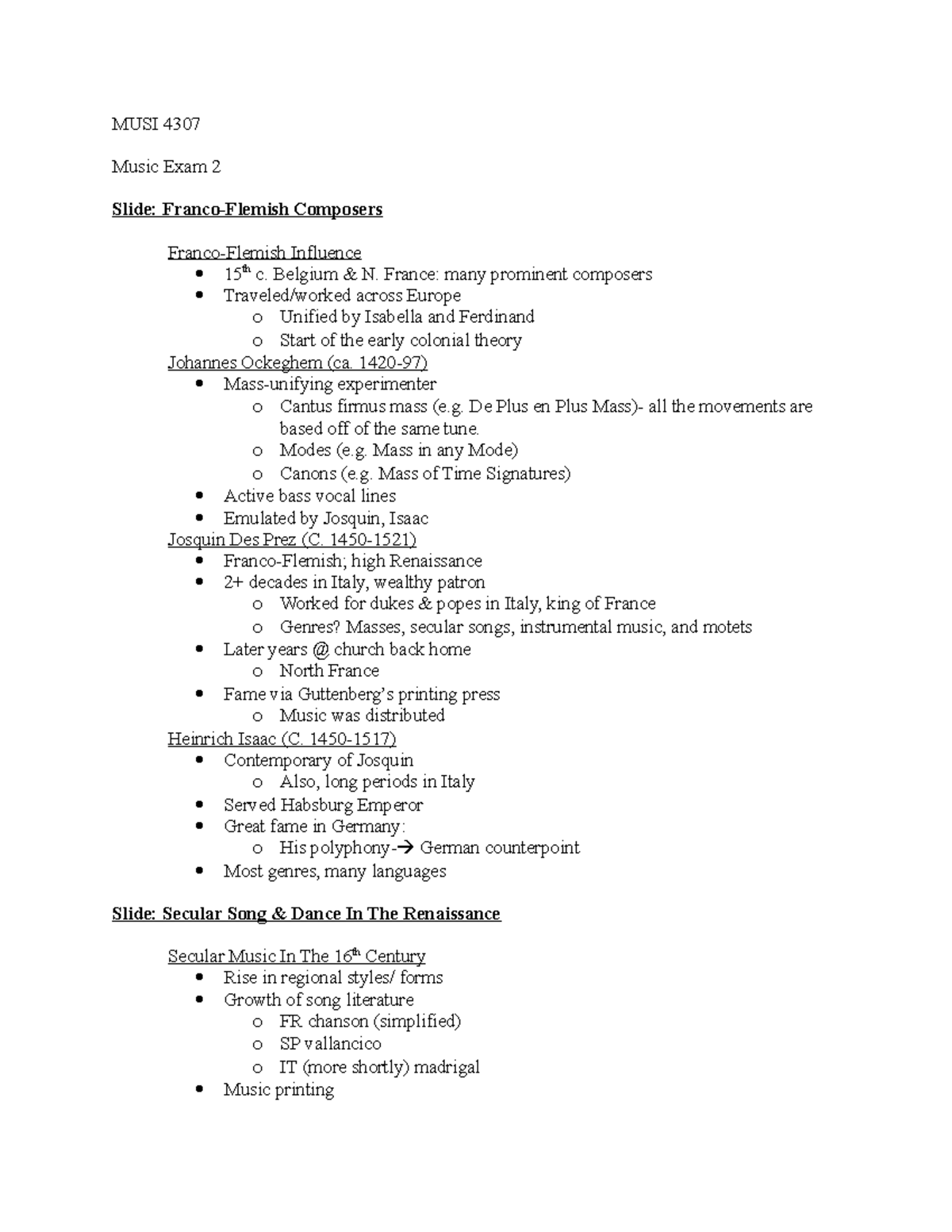 MUSI 4307 exam 2 notes - MUSI 4307 Music Exam 2 Slide: Composers ...