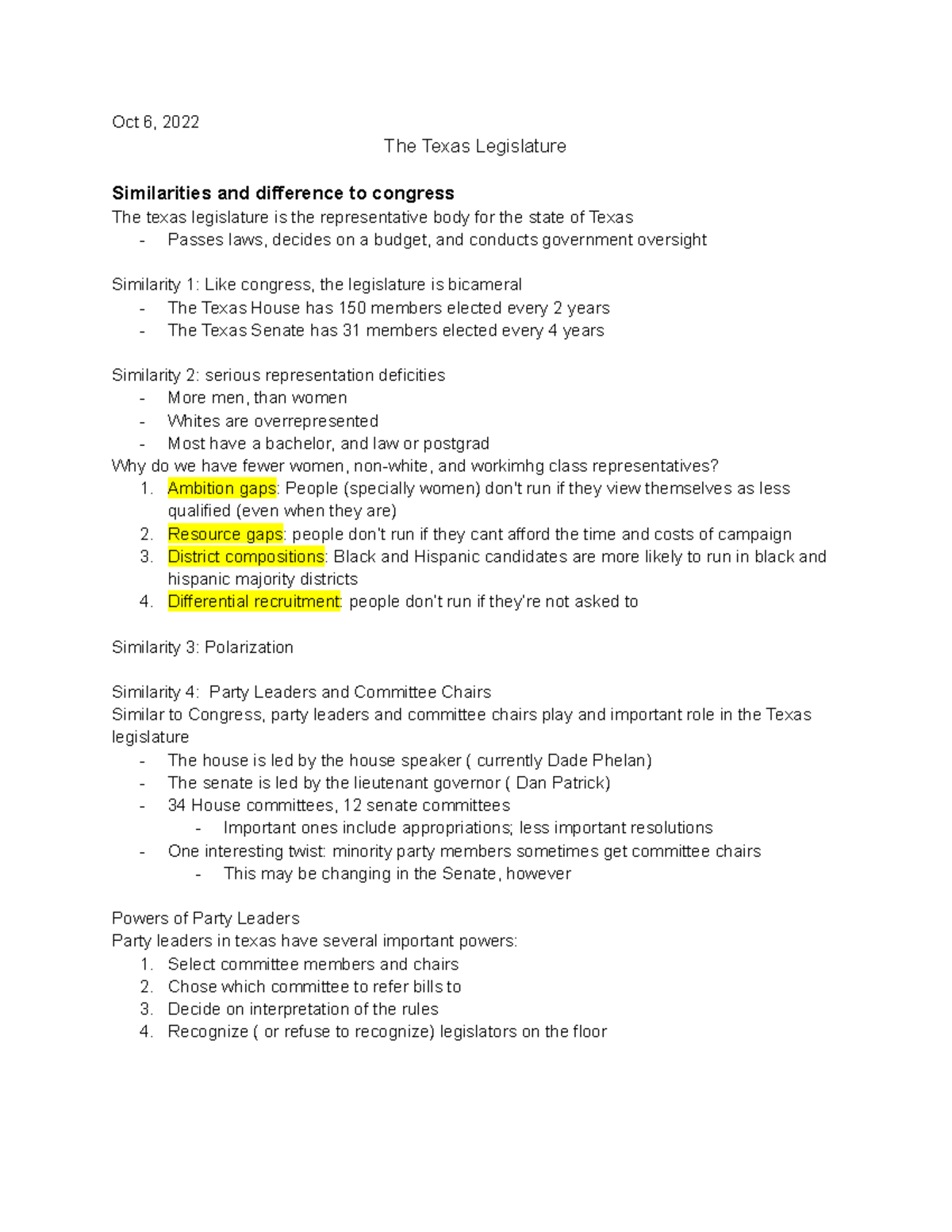 The texas legislature - These are my government notes that I've taken ...